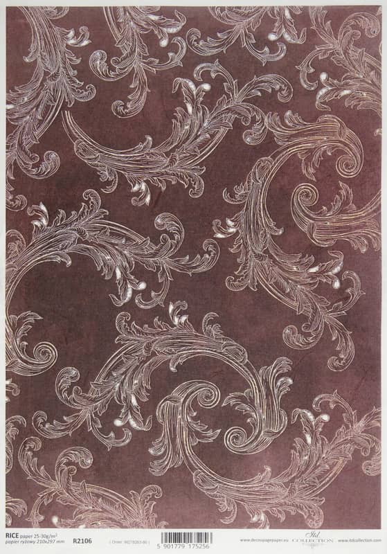 Rice Paper Decoupage - Burgundy Ornaments - R2106 - Napkin Shop