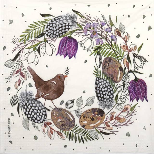 Paper Napkins - Kerstin Heß: Feather Wreath (20 pieces) - Napkin Shop