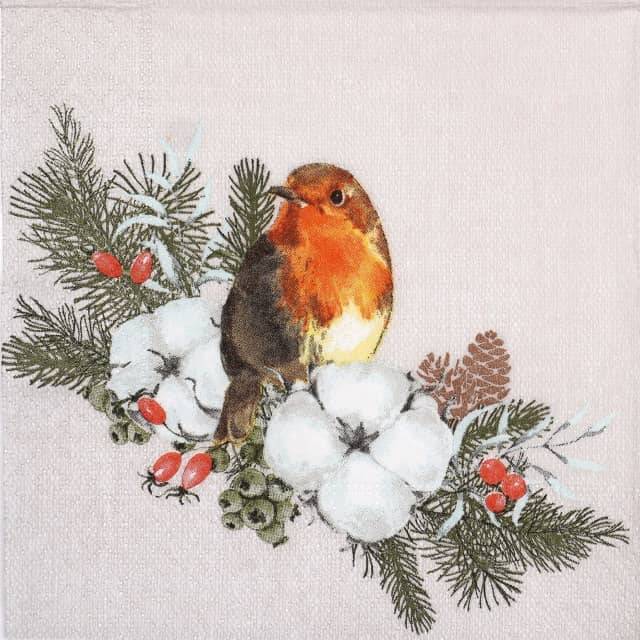 Christmas Robin Cocktail Decoupage Napkin – Festive Robin Craft Tissue